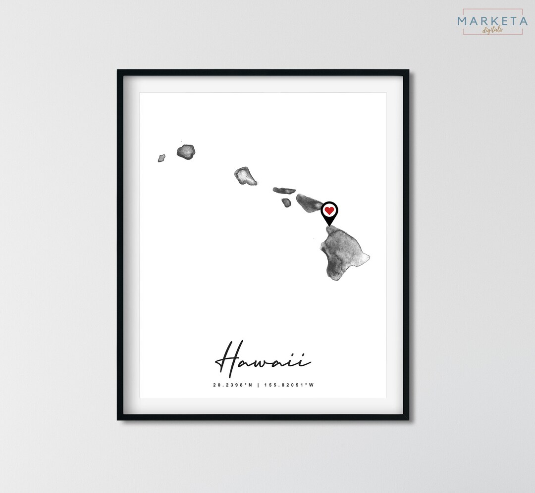 Personalized Hawaii Watercolor Map Hawaii Print Hawaii Wall Art Hawaii ...