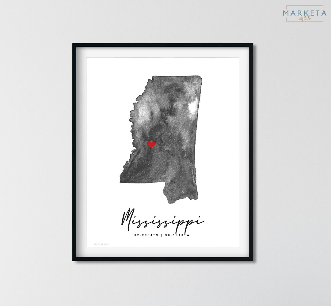 Custom Mississippi Watercolor Map US United States Map Print Poster ...