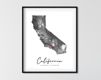 California Map, Hand-painted Watercolor, Luxury Print in 5 X 7, 8 X 10 ...