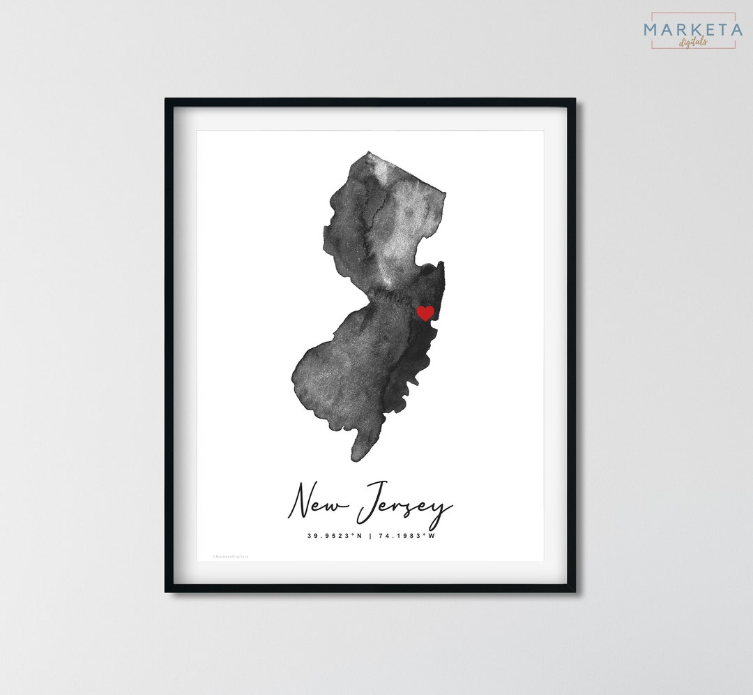 Custom New Jersey Watercolor Map US United States Map Print Poster ...