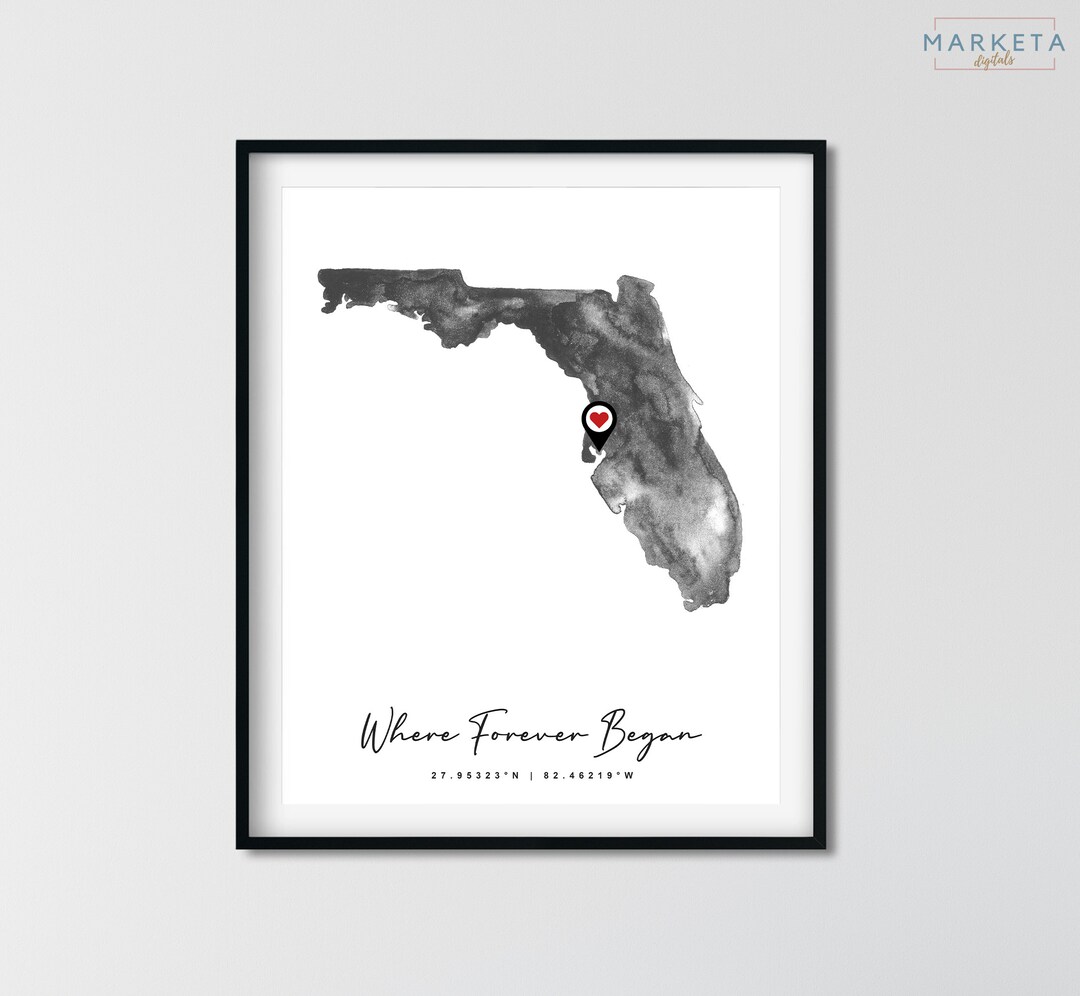 Where It All Began Map, Personalized State Watercolor, Engagement Gift ...