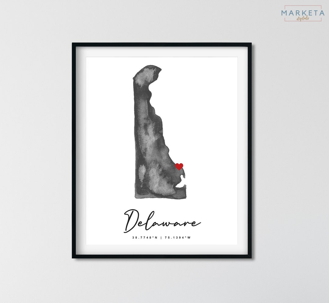 Personalized Delaware Watercolor Map Delaware Print Delaware Wall Art ...