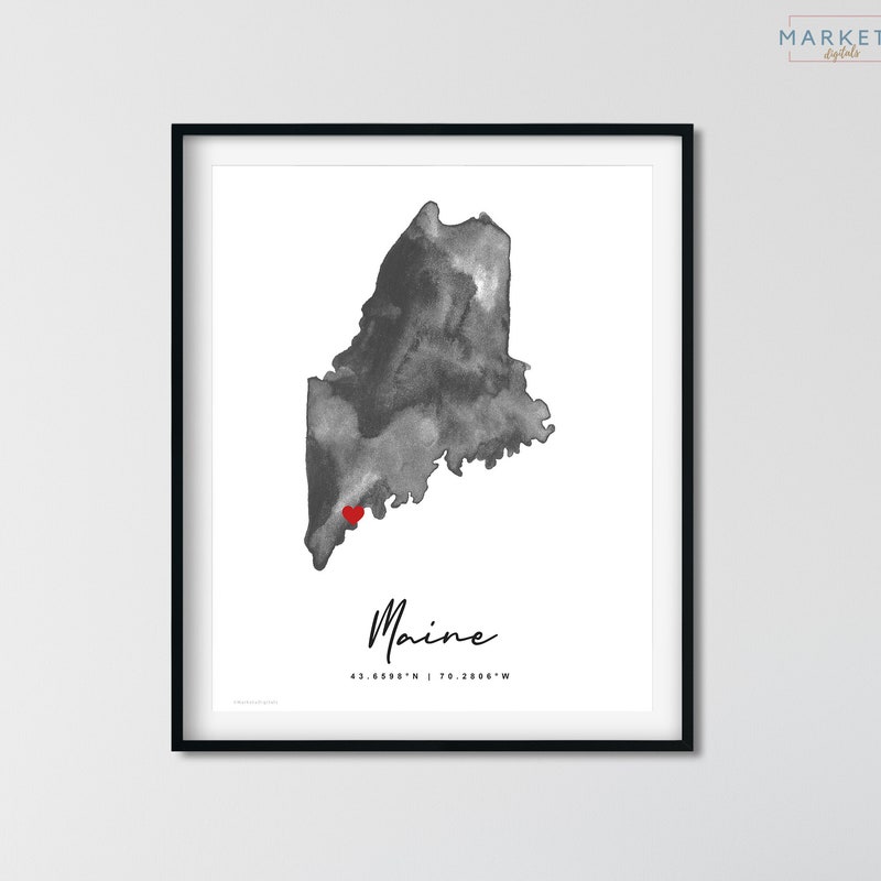 Maine Map Art - Etsy