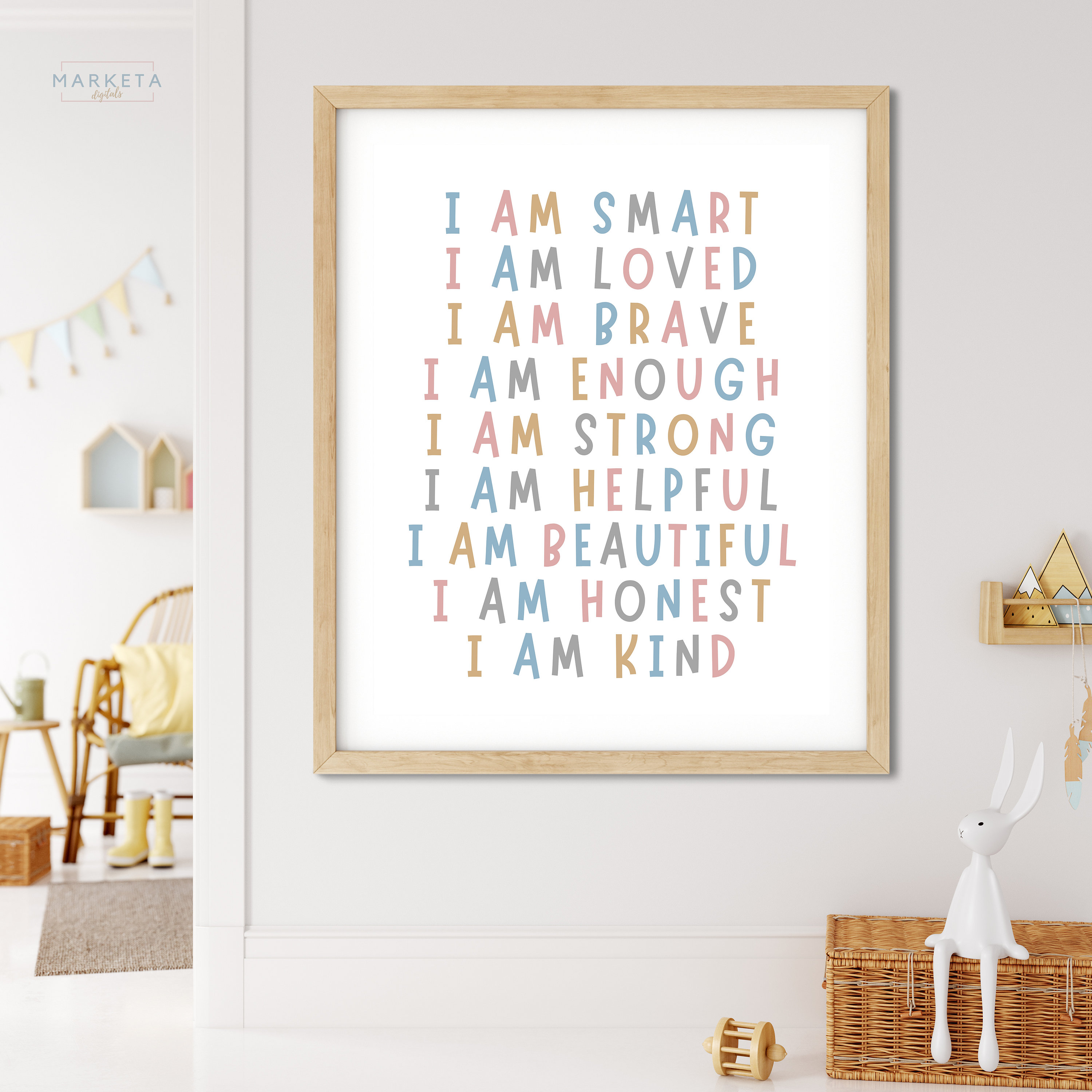 Kid Affirmations I Am Kind I Am Enough Colorful Wall Art | Etsy