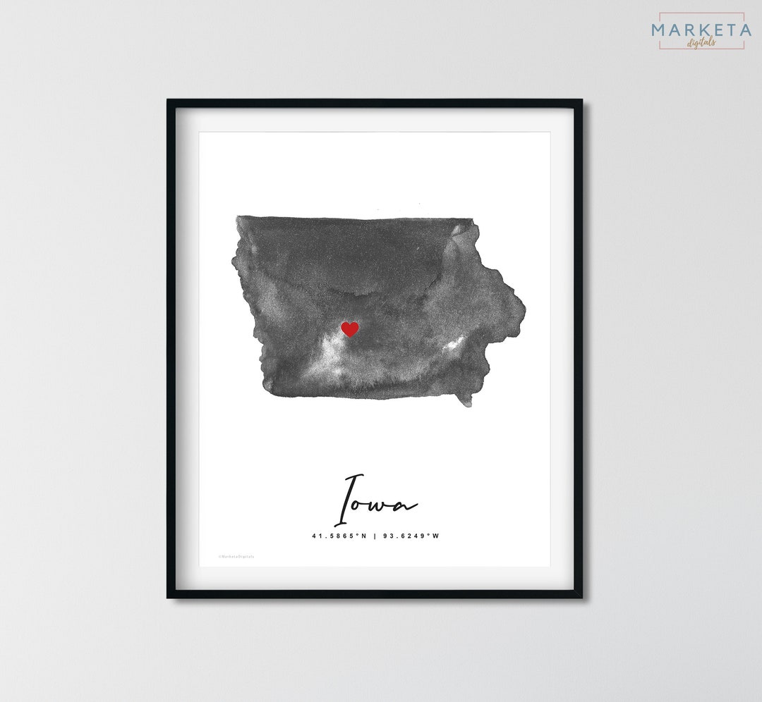 Custom Iowa Watercolor Map US United States Map Print Poster ...