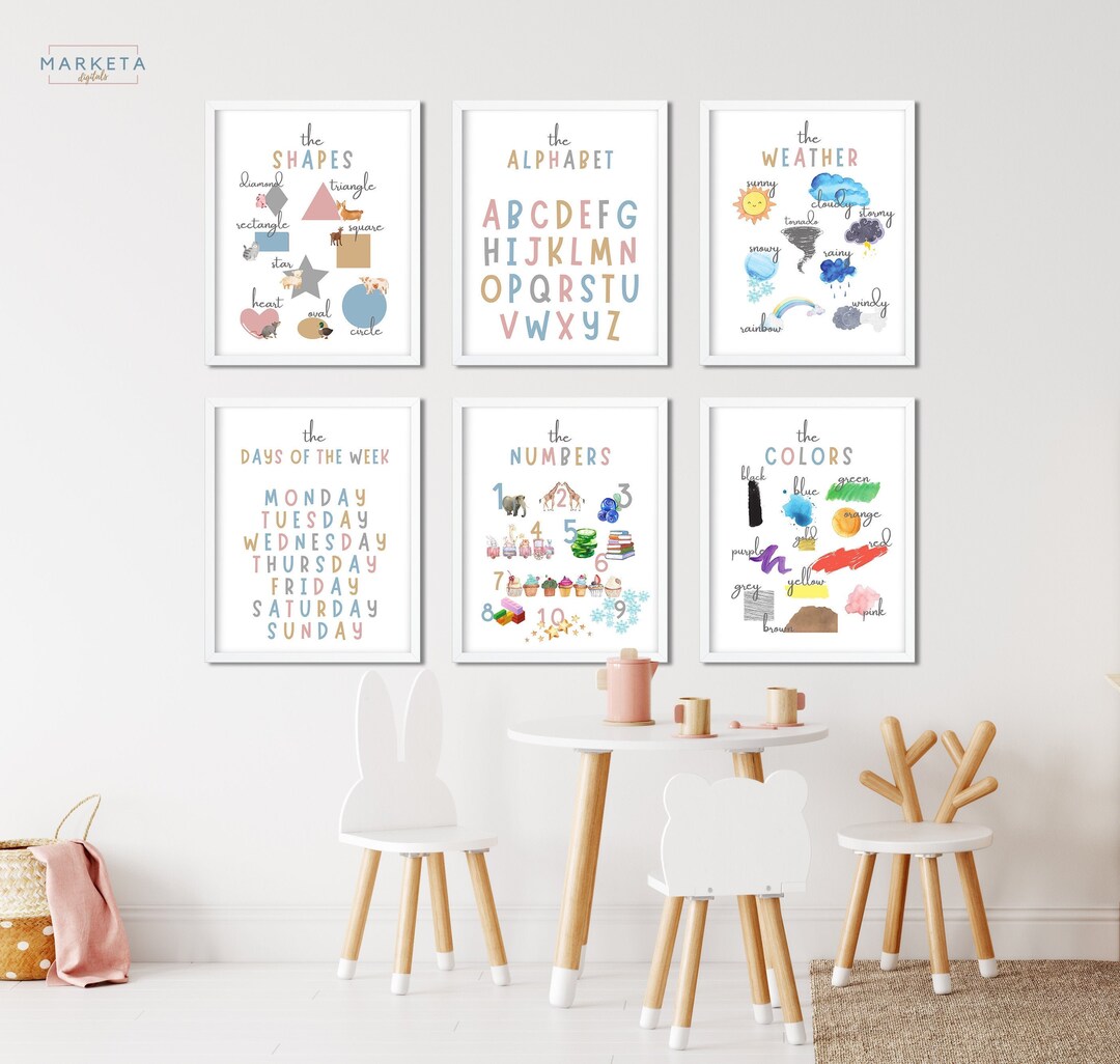 Set of 6 Homeschool Printables, Educational Prints, Playroom, Home ...