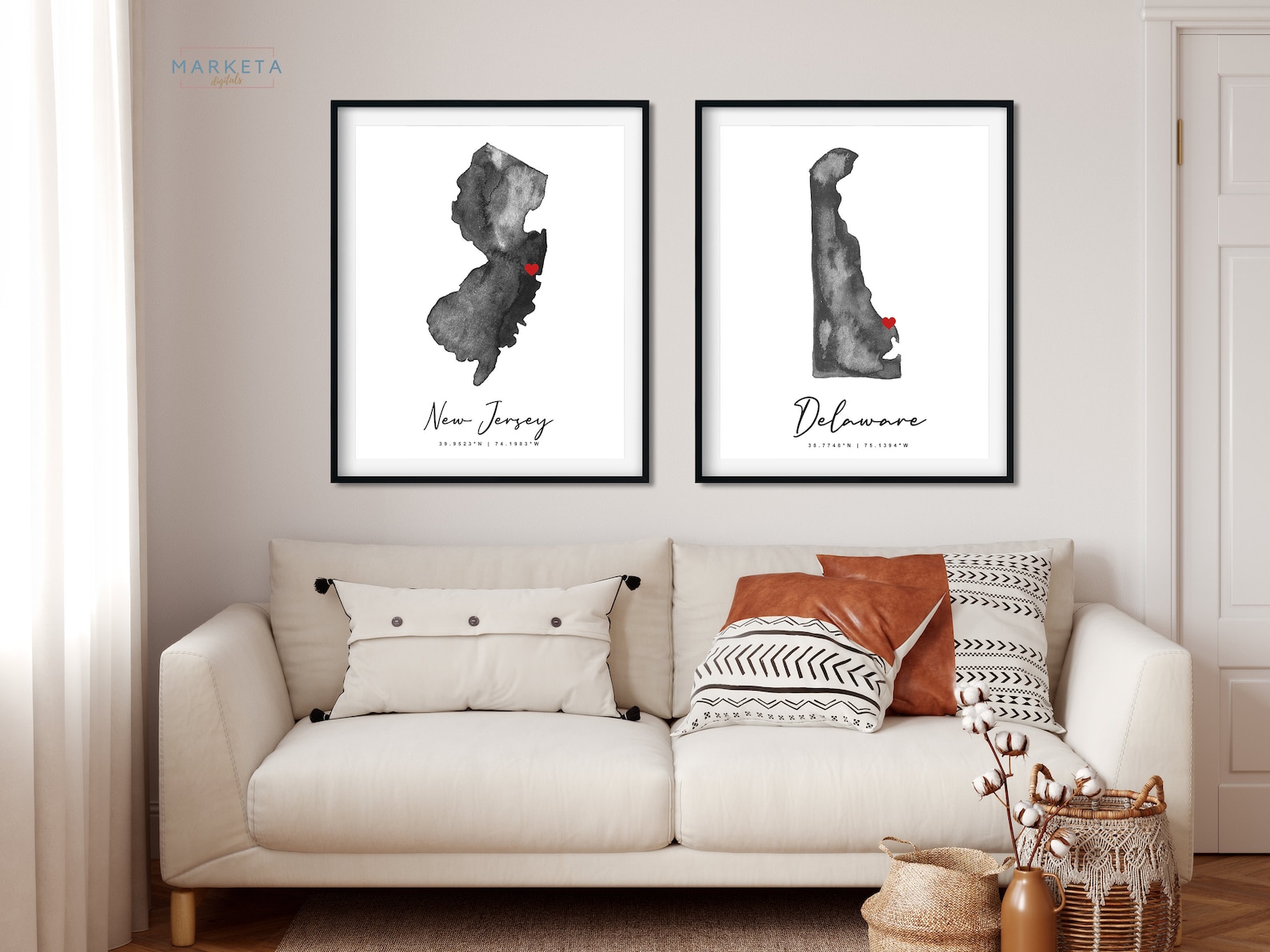 Custom New Jersey Watercolor Map US United States Map Print Poster ...