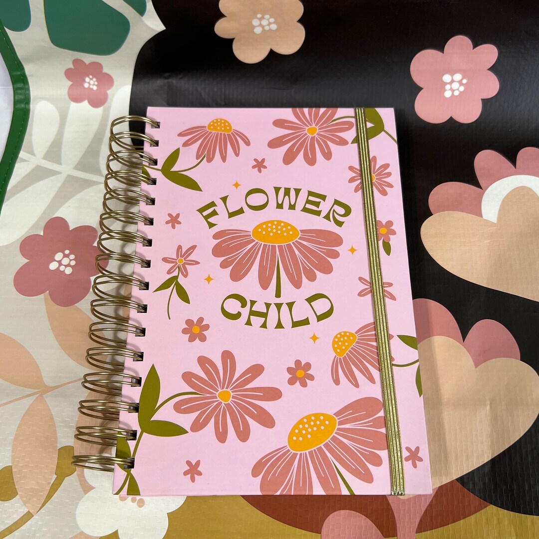 Daisy Flower Child Lined Spiral Hardcover Journal, Floral Spring Hippie ...