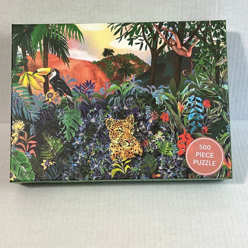 Jungle 500 Piece Jigsaw Puzzle, Leopard, Monkey, Toucan, 18" X 24" - Etsy