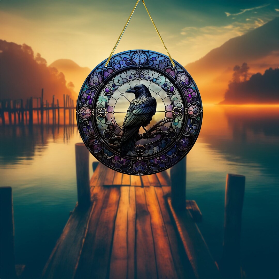 Crow Ornament Halloween Decor Crow Suncatcher Window Hanging Crow Round ...