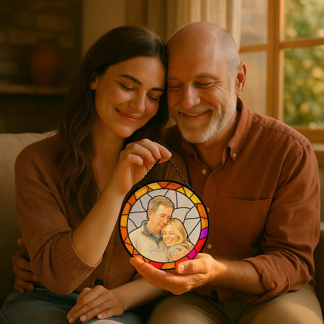 Custom Father Portrait Stained Glass Suncatcher L Dad Suncatcher Window ...