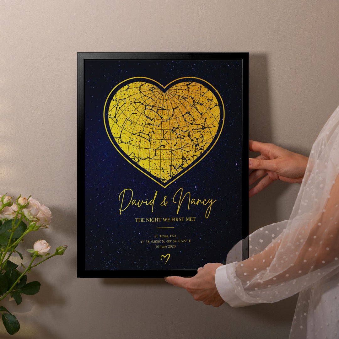 Personalised Star Map Celestial Night Sky, Copper Foil Metallic Star ...