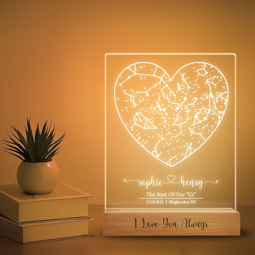 Custom Star Map by Date, Star Map Night Light, Personalized Couple ...