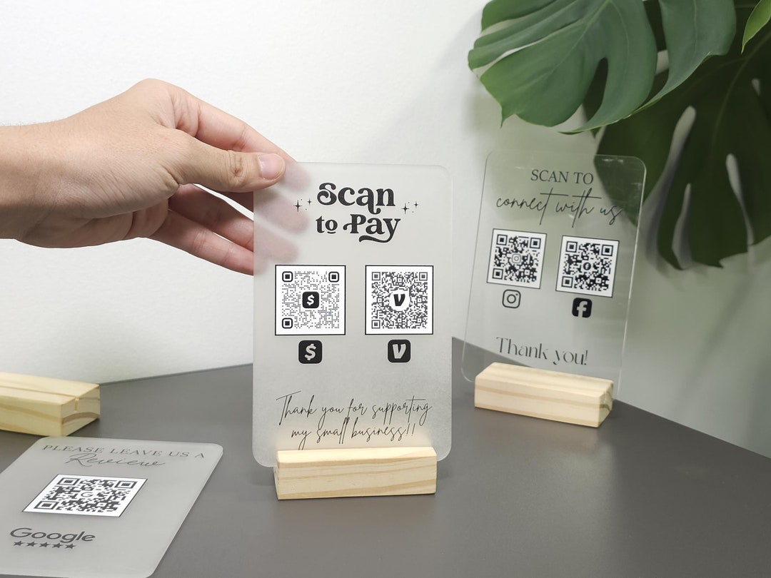 Custom Multi QR Code Acrylic Business Sign: Social Media & Payment - Etsy