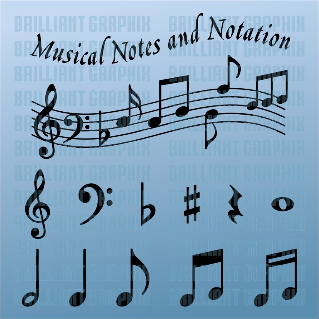 Music Notes and Notation Vector Art Collection. Svg, Eps, Pdf, Png, Dxf ...