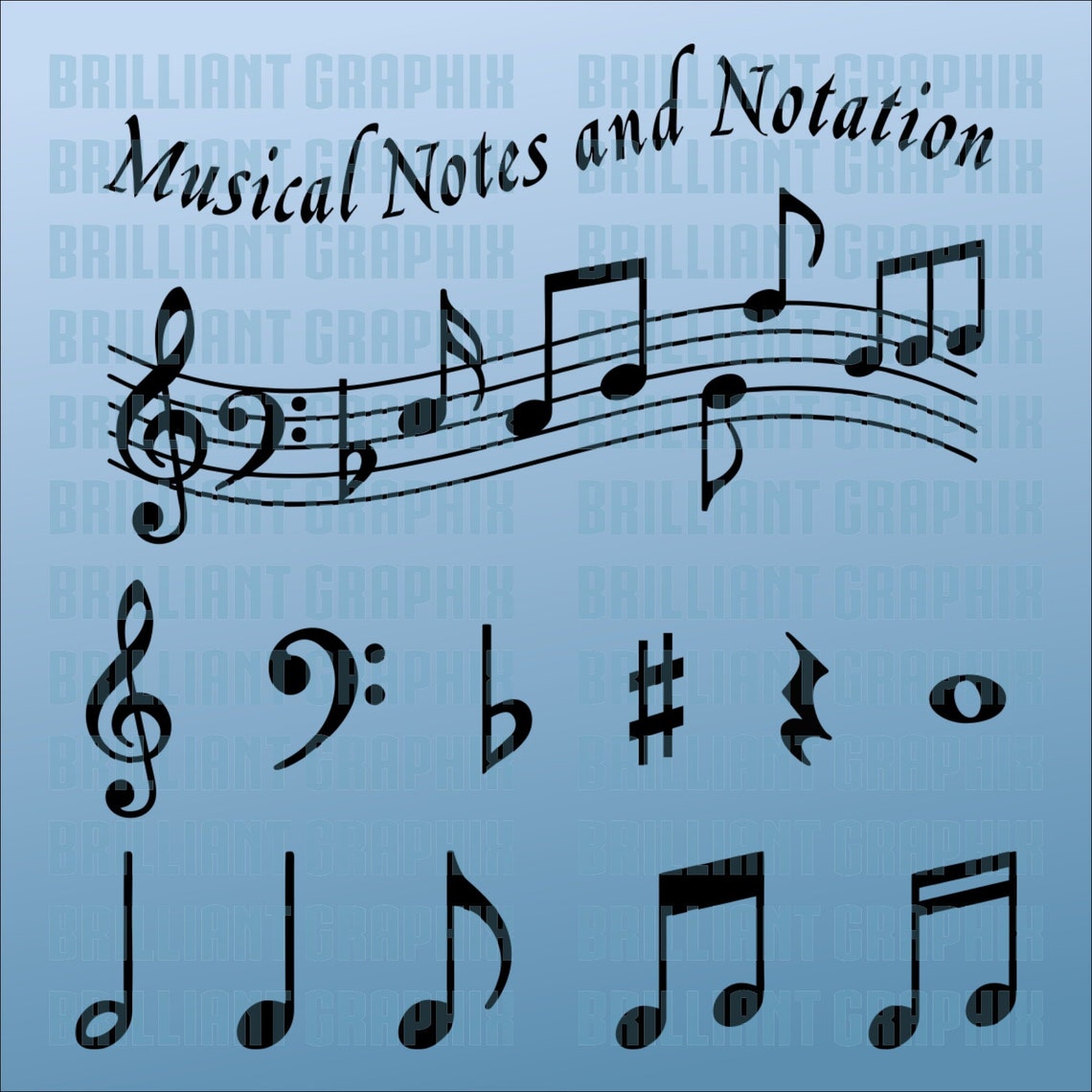 Music Notes and Notation Vector Art Collection. Svg, Eps, Pdf, Png, Dxf ...
