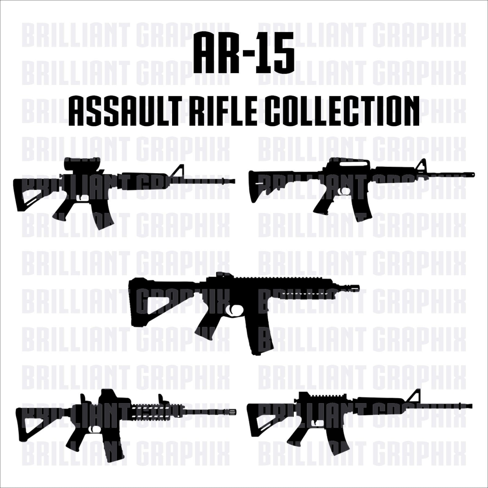AR-15 Assault Rifle/pistol Collection SVG, Eps, PDF, Png Files Included ...