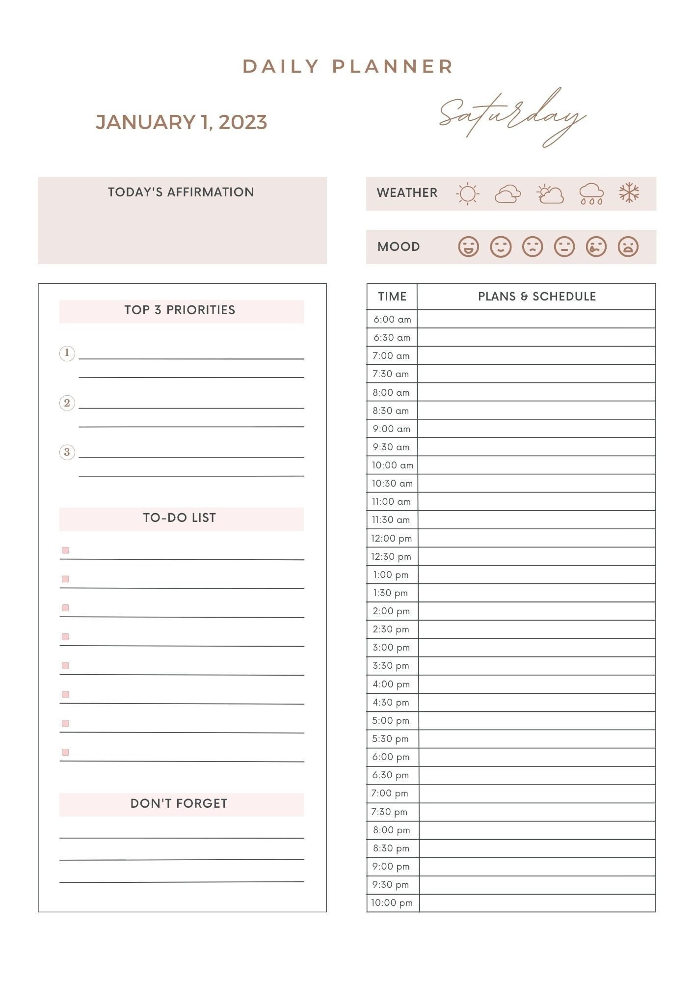 Daily Planner Printable, to Do List, Productivity - Etsy
