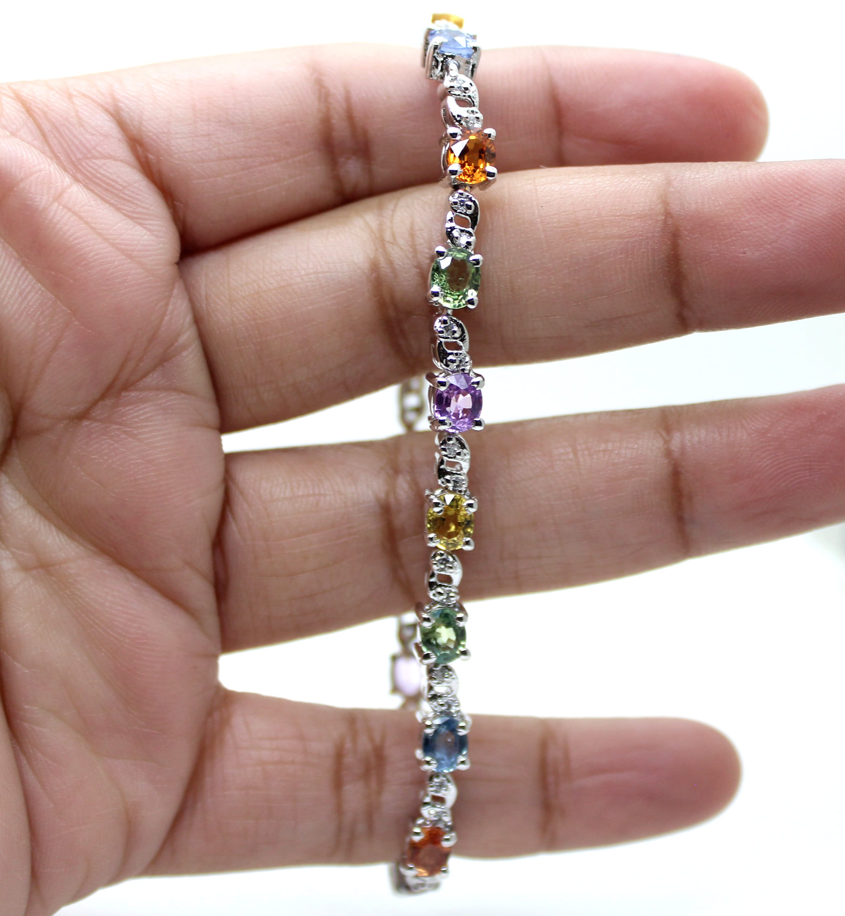 Natural Multi Sapphire Bracelet 925 Sterling Silver Bracelet Etsy