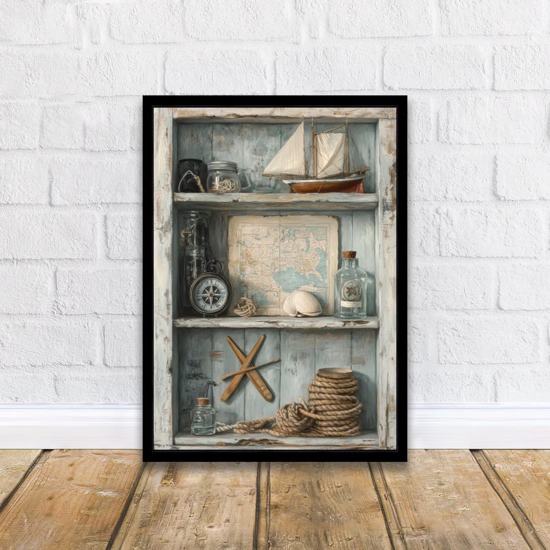 Rustic Coastal Still Life Poster Coastal Decor Vintage Nautical Art ...