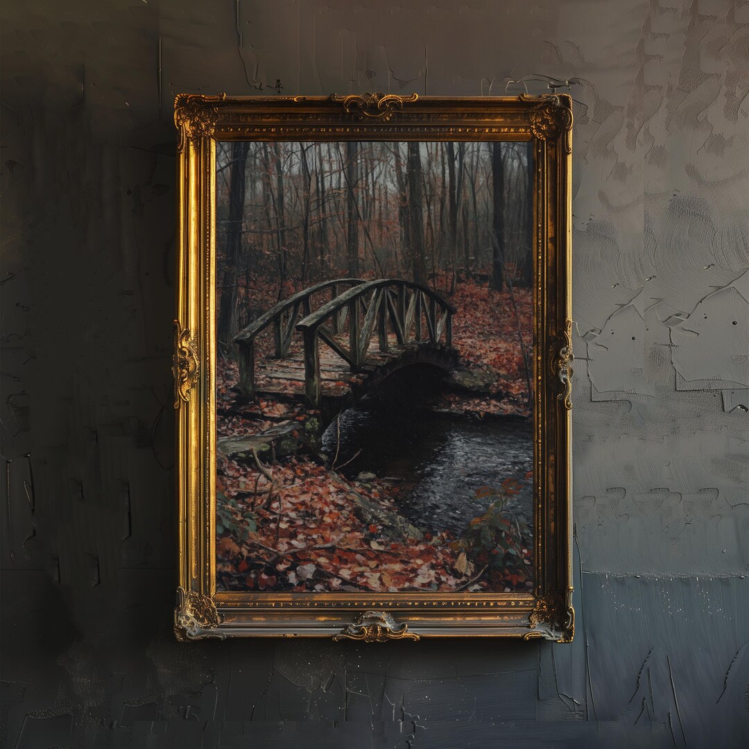 Old Wooden Bridge Poster Cottagecore Decor Dark Academia Art Antique ...