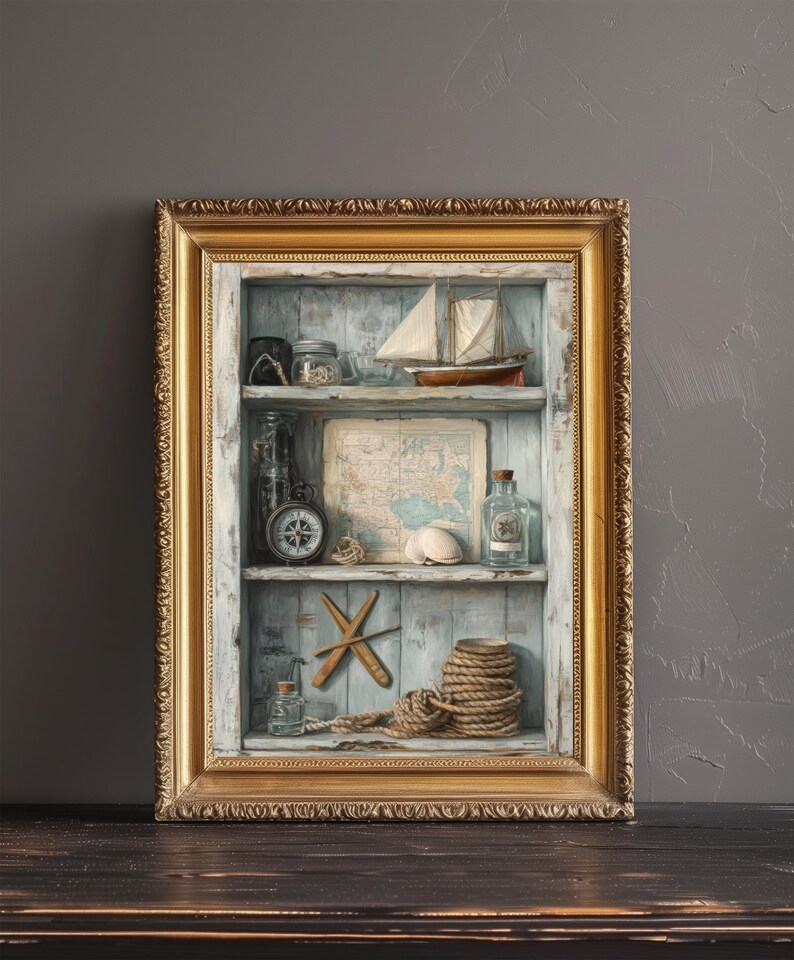 Rustic Coastal Still Life Poster Coastal Decor Vintage Nautical Art ...