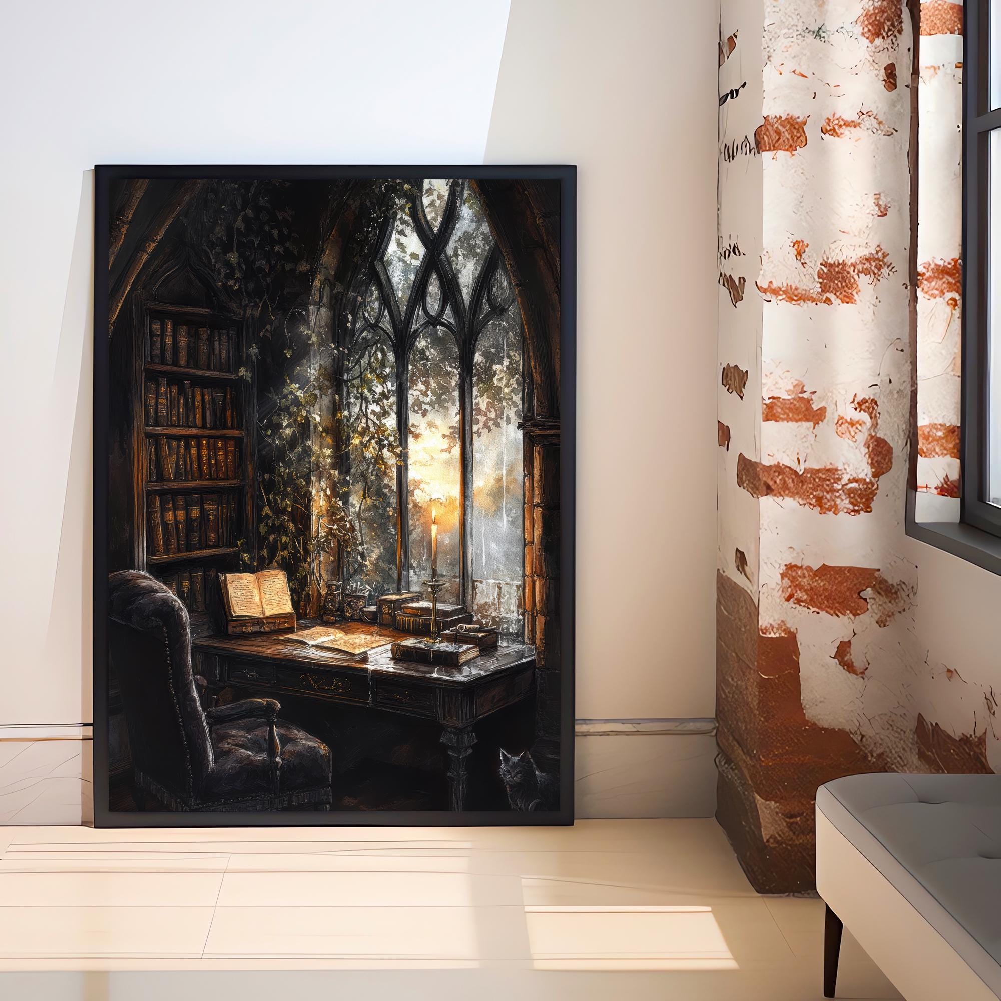 Gothic Study Art Print Dark Academia Wall Art Vintage Library Painting ...