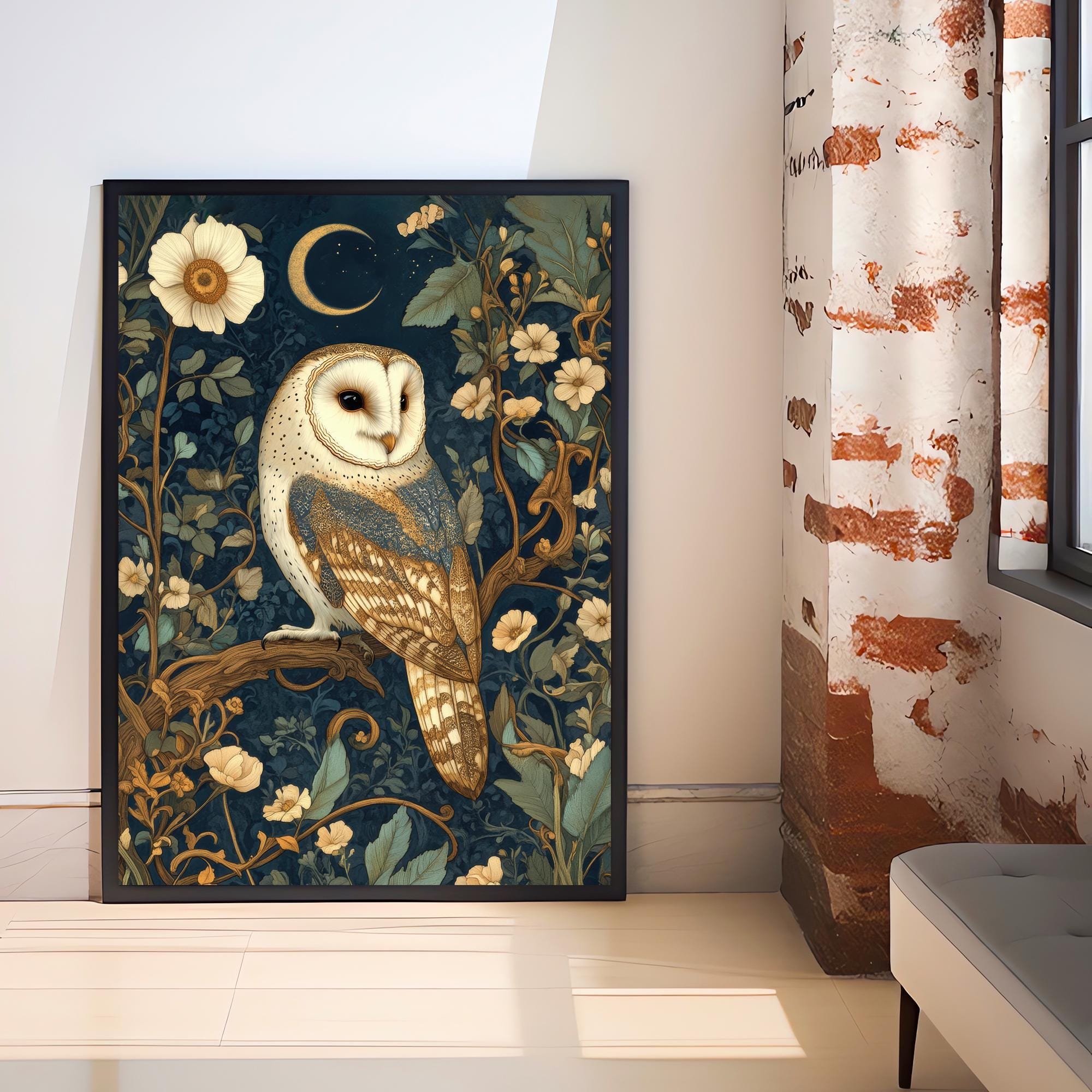 William Morris Barn Owl Poster Cottagecore Decor Dark Academia Art ...