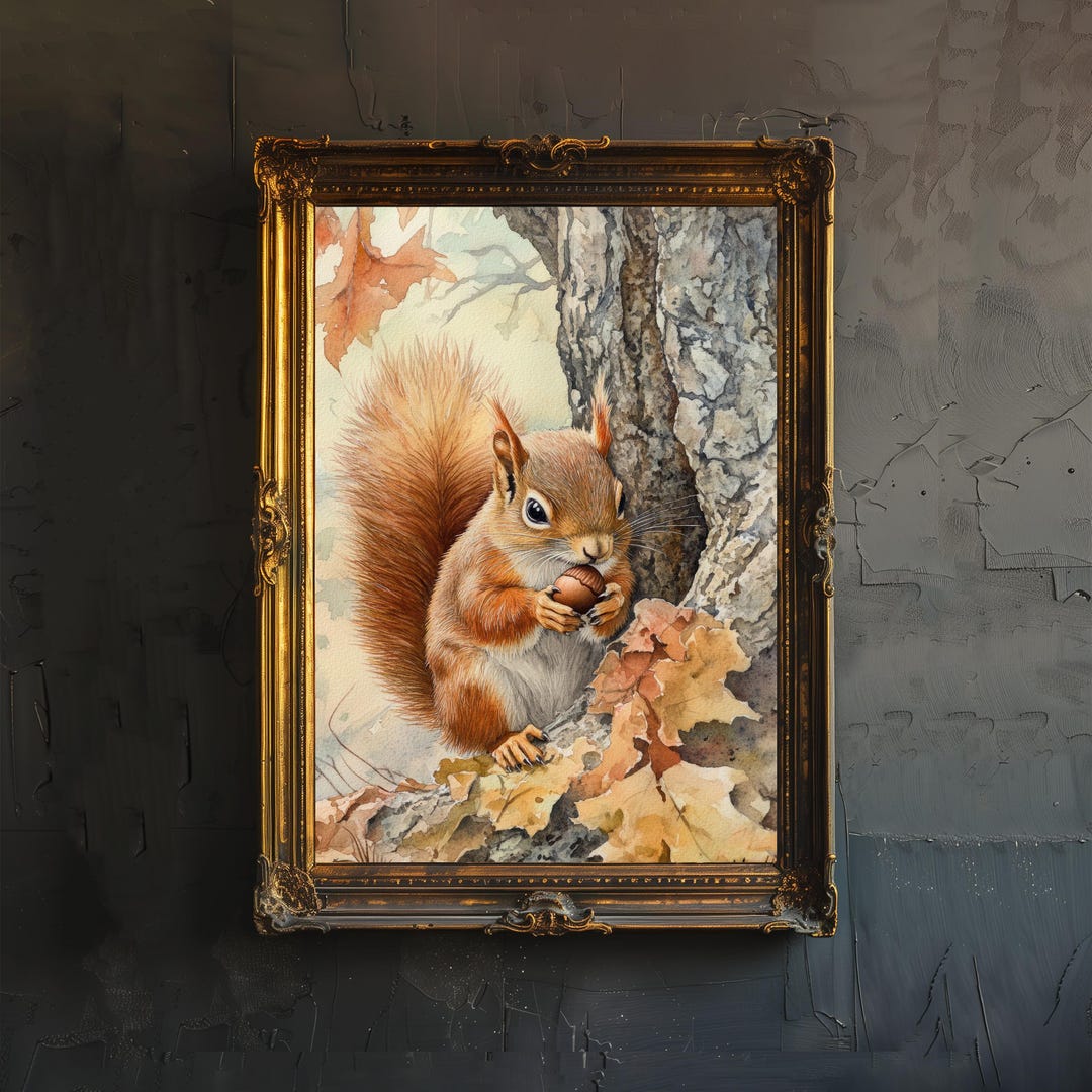 Red Squirrel Watercolour Poster Cottagecore Decor Nature Art Vintage ...