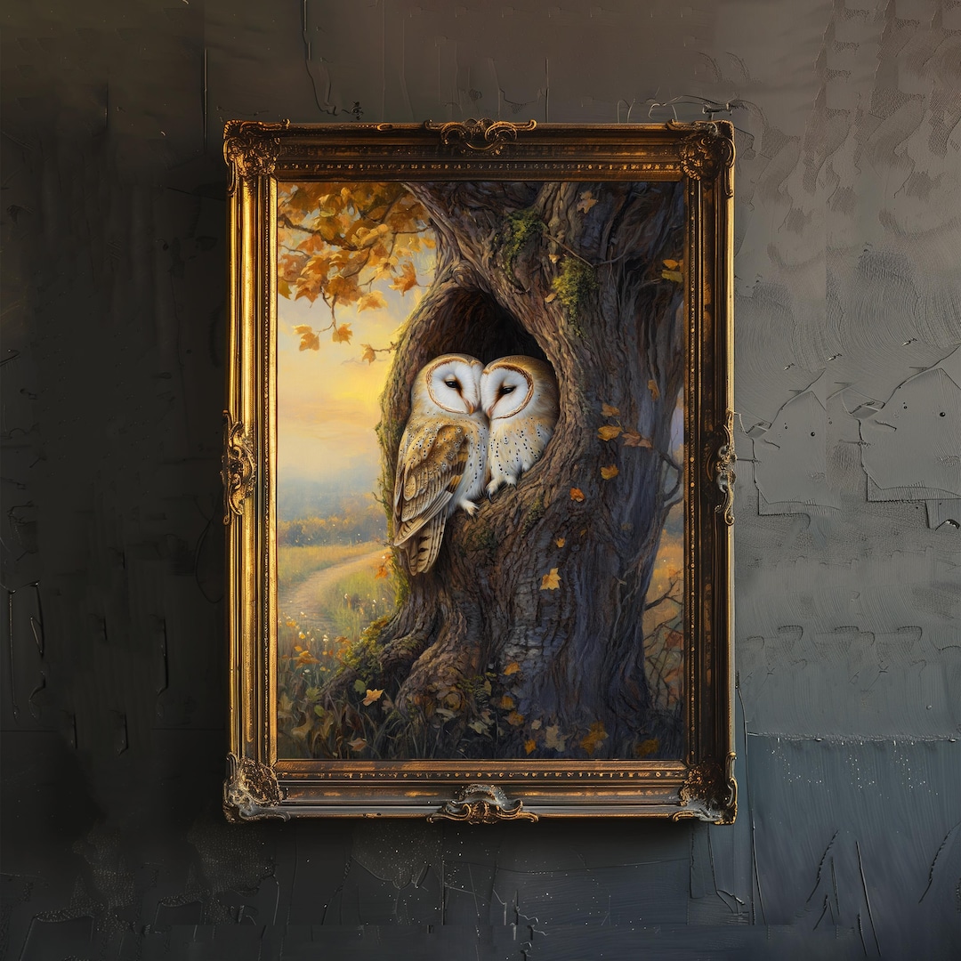 Barn Owls in Tree Poster Cottagecore Decor Dark Academia Art Enchanted ...
