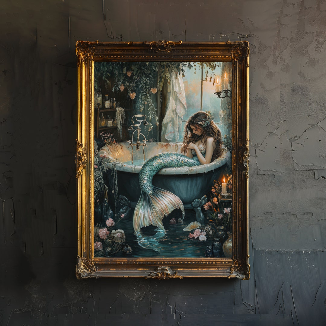 Mermaid in Bathtub Print Dark Academia Art Whimsical Decor Gothic Home ...