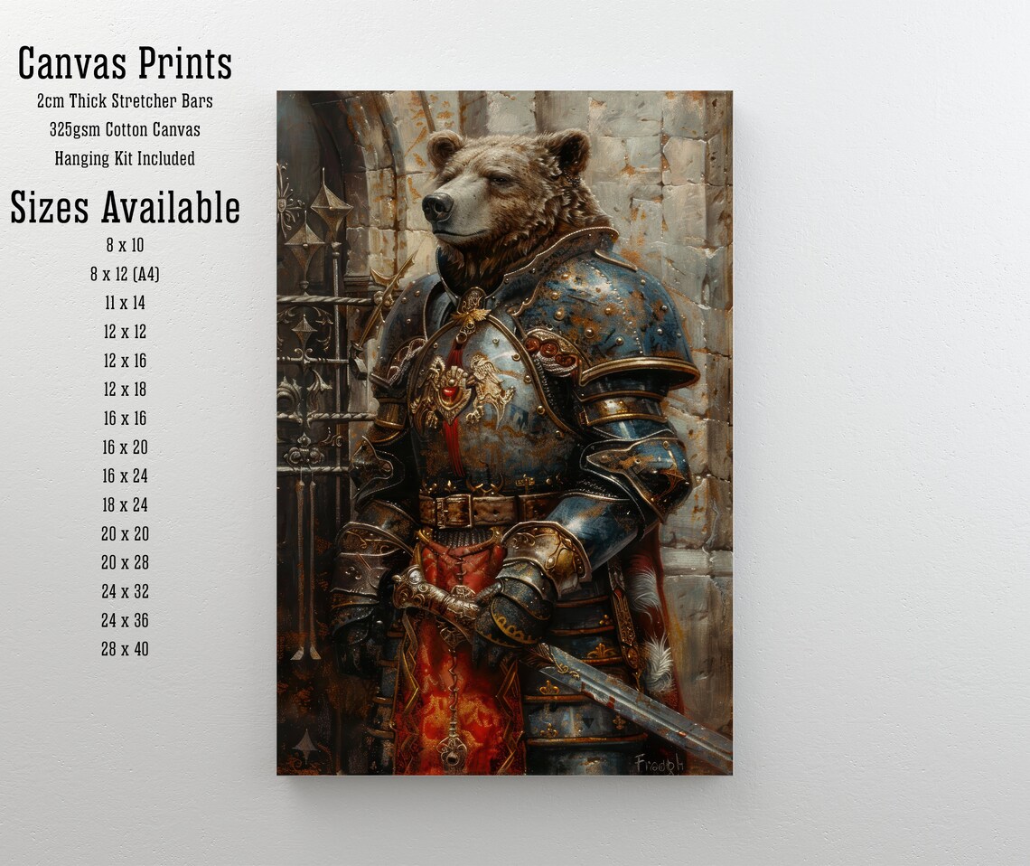 Gothic Medieval Bear Print Dark Academia Art Gothic Home Decor Antique ...