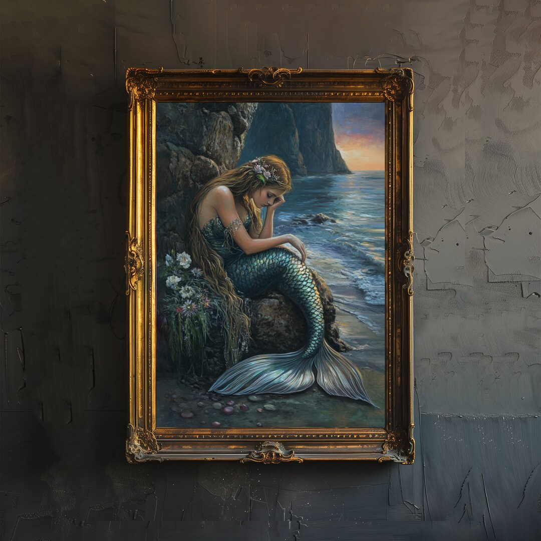 Mermaid Print Dark Academia Art Gothic Decor Antique Illustration ...