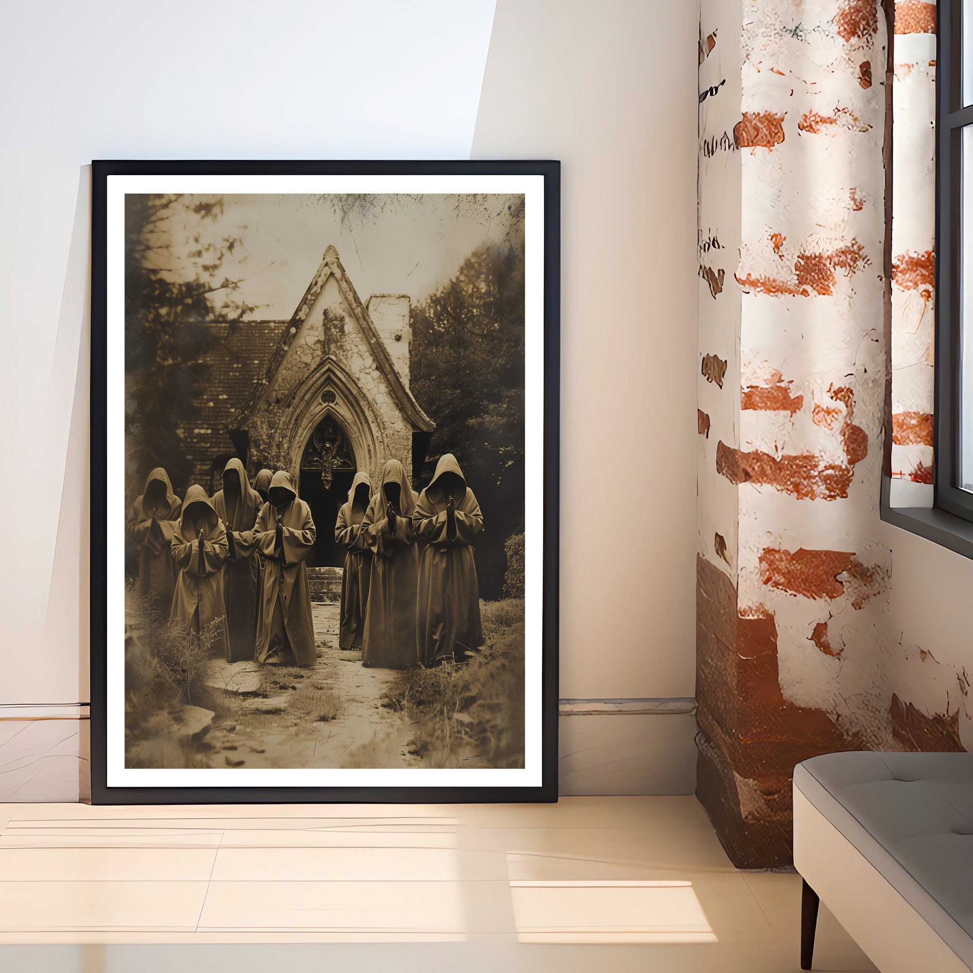 Cult Gathering at Twilight, Old Church Print, Gothic Art Poster ...
