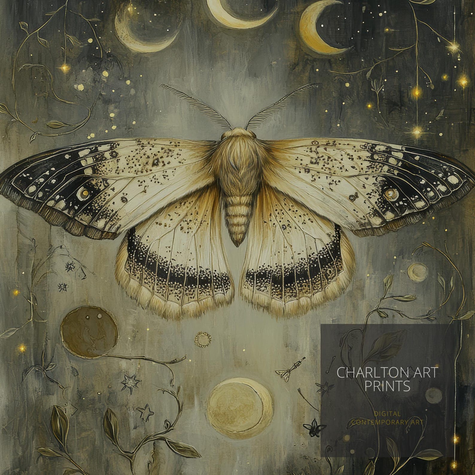 Vintage Moth Poster Dark Academia Art Gothic Decor Antique Illustration ...
