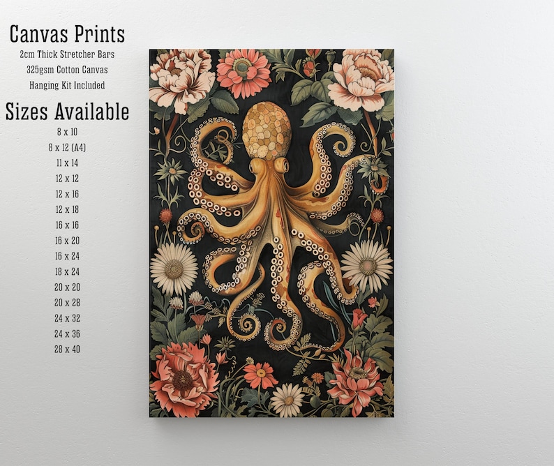 William Morris Octopus Poster Coastal Cottage Decor Vintage Marine Life ...