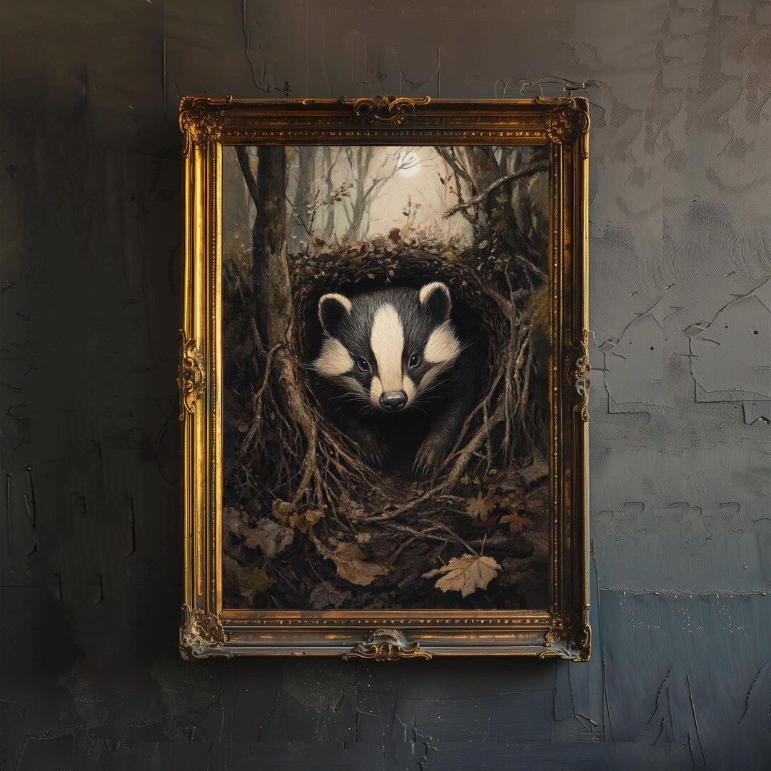 Badger in Burrow Poster Cottagecore Decor Dark Academia Art Enchanted ...