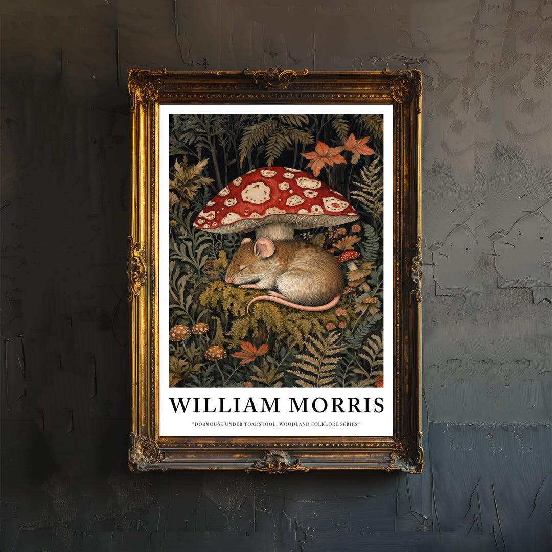 William Morris Dormouse Under Toadstool Poster Cottagecore Decor ...