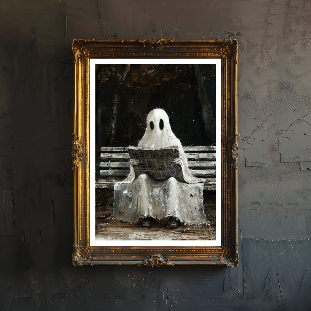 Gothic Ghost Reading Newspaper Dark Academia Art Print Poster Wall ...