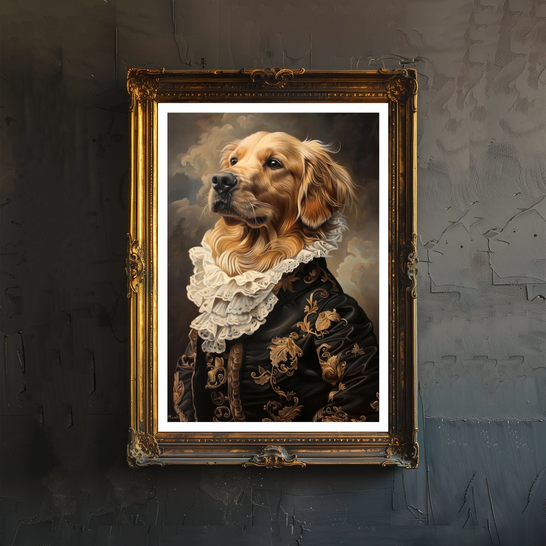 Renaissance Victorian Golden Retriever Print Dark Academia Art Gothic ...