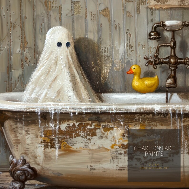 Ghost in a Bathtub Print Spooky Art Dark Academia Gothic Home Decor ...