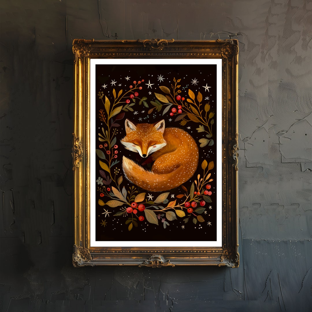 Sleeping Fox Spiritual Art Print Poster Wall Decor, Peaceful Fox ...