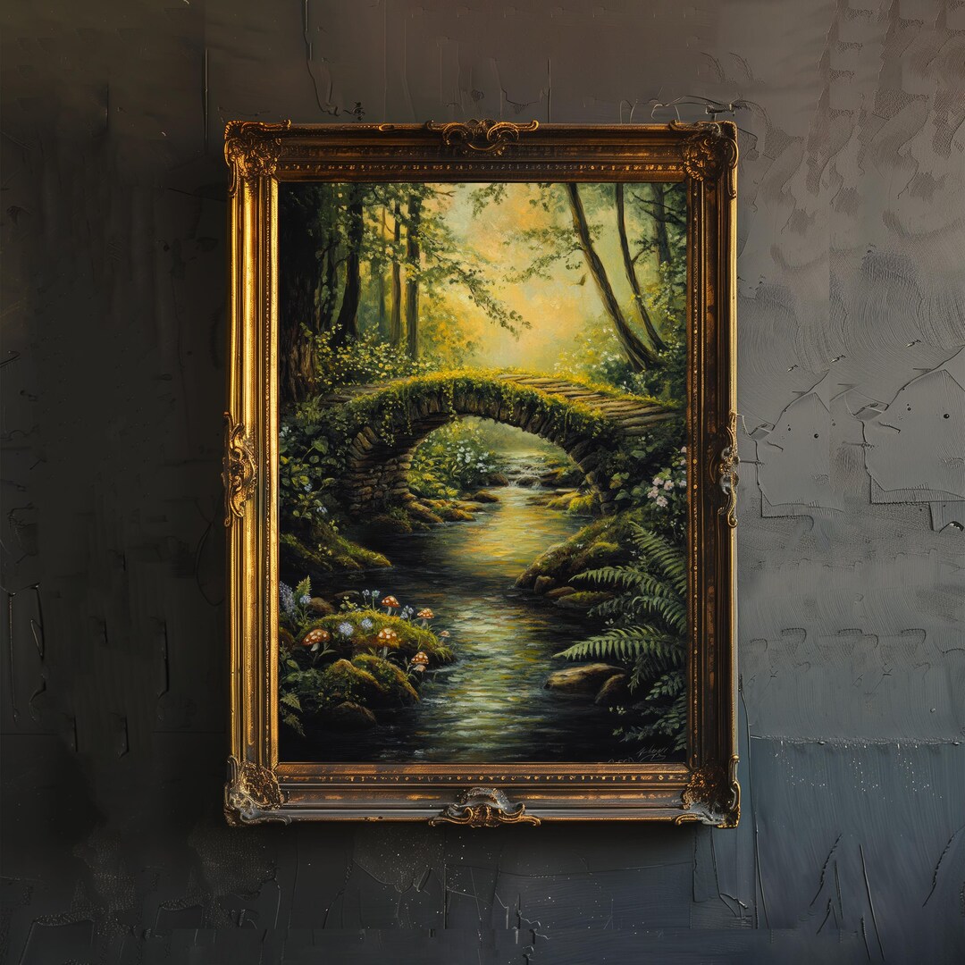 Mossy Fairy Bridge Art Print Cottagecore Decor Whimsical Woodland Wall ...