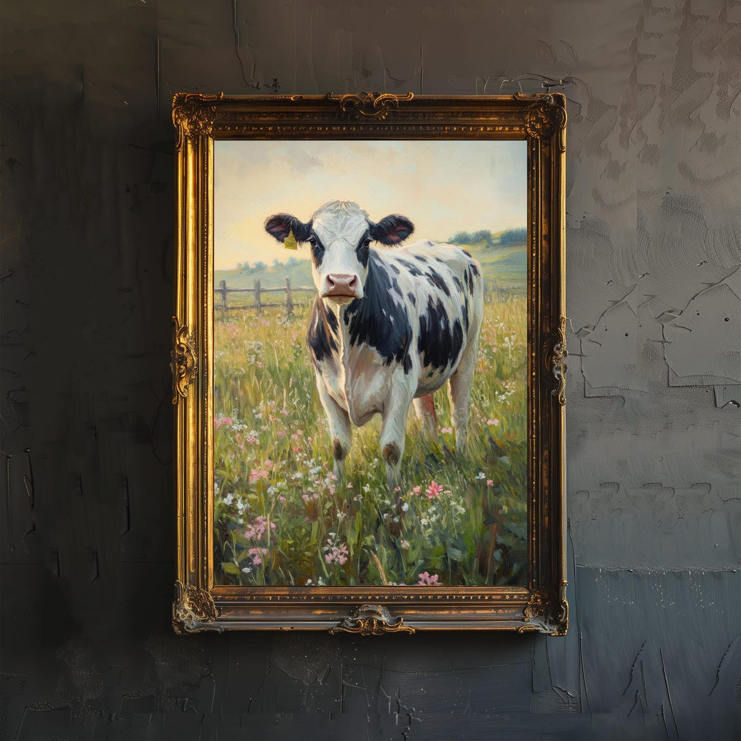 Dairy Cow Art Print Cottagecore Farm Animal Decor Rustic Countryside ...