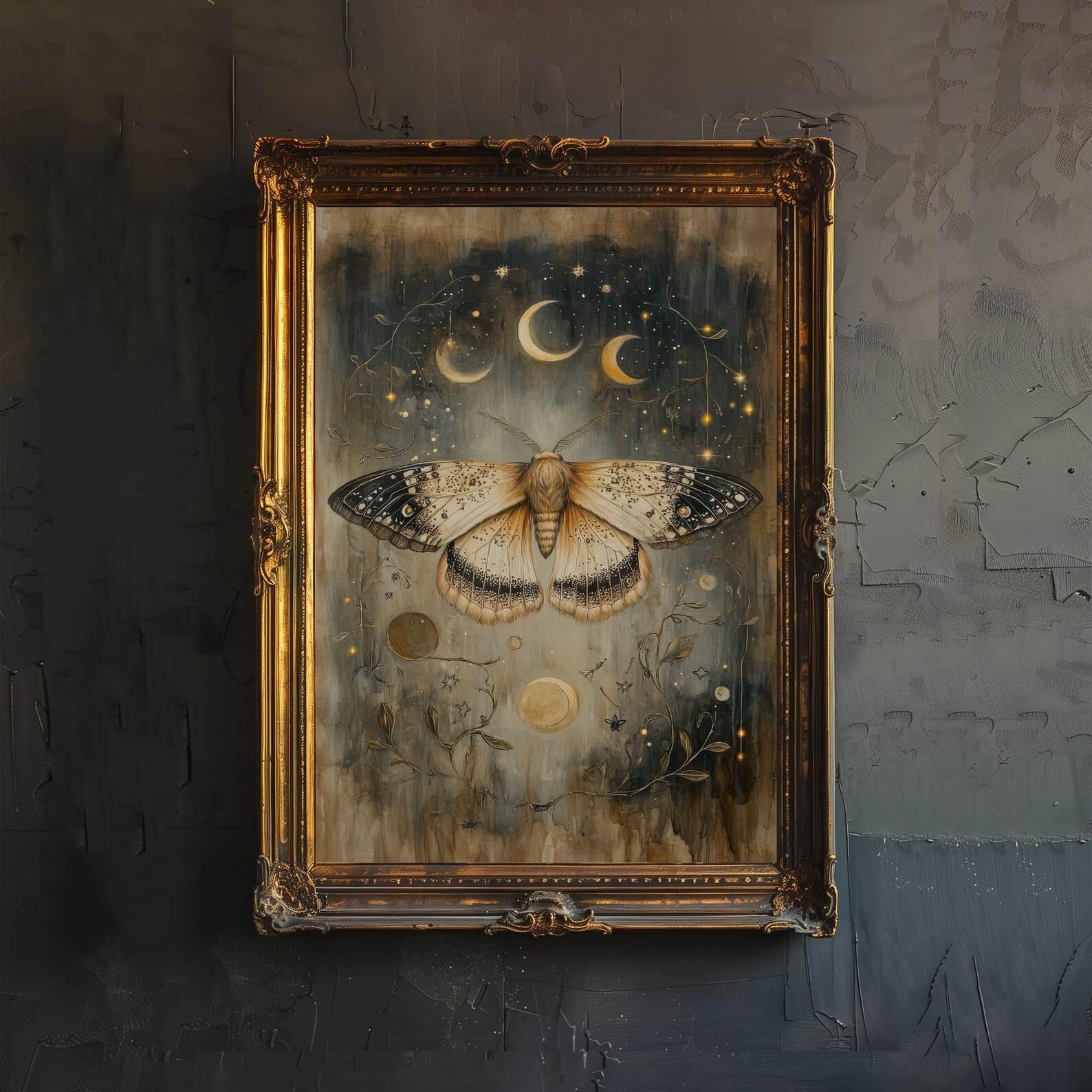 Vintage Moth Poster Dark Academia Art Gothic Decor Antique Illustration ...
