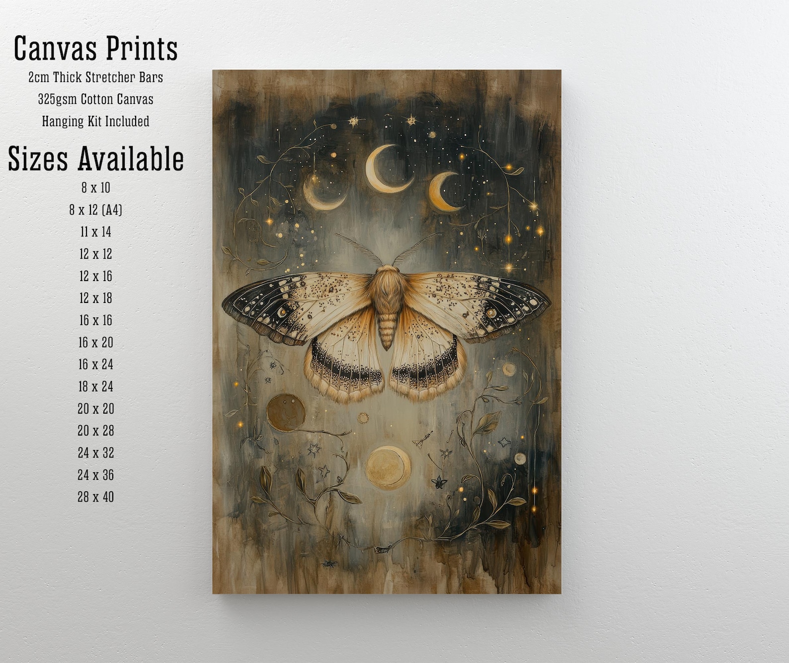 Vintage Moth Poster Dark Academia Art Gothic Decor Antique Illustration ...