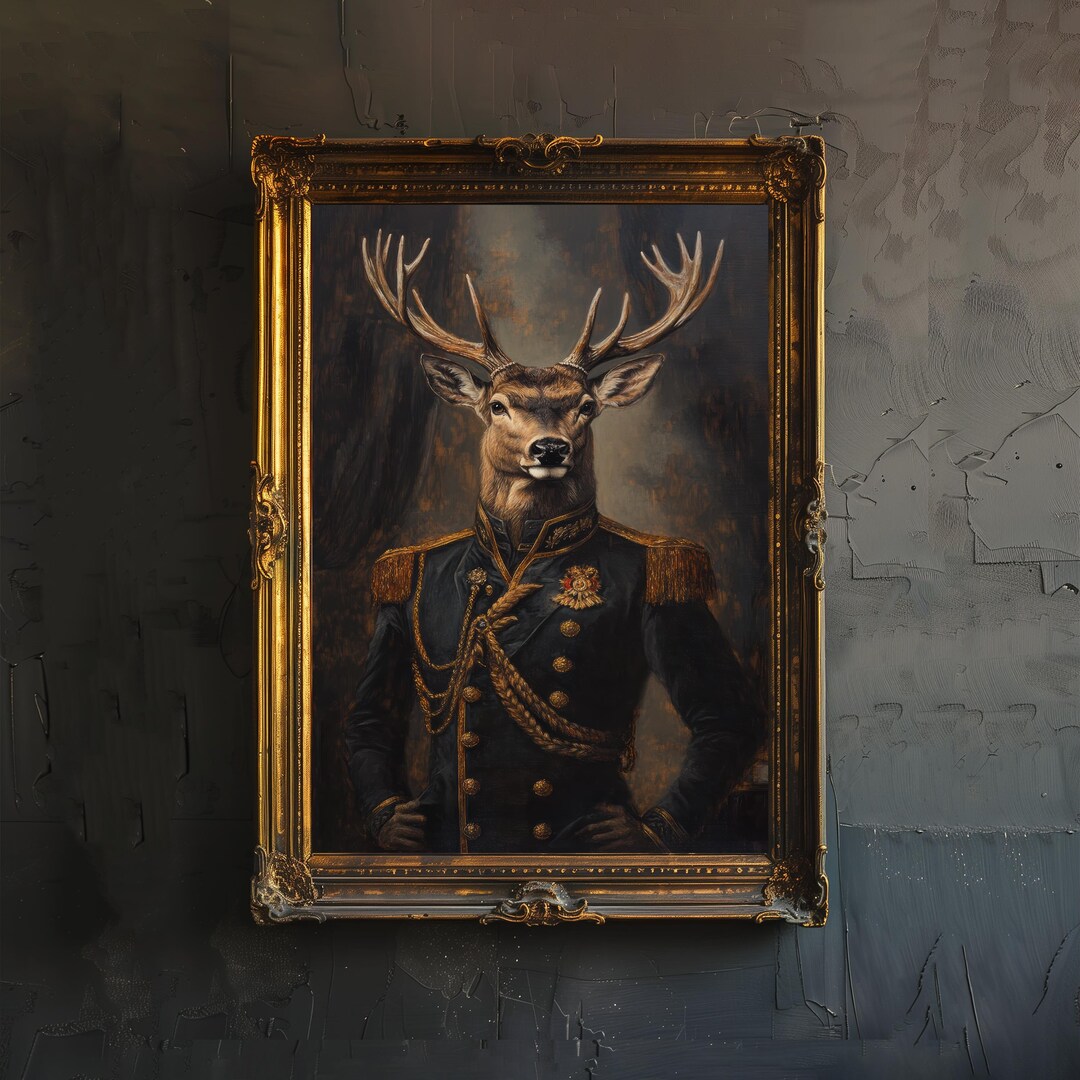 Renaissance Victorian Deer in Military Coat Art Print Dark Academia ...