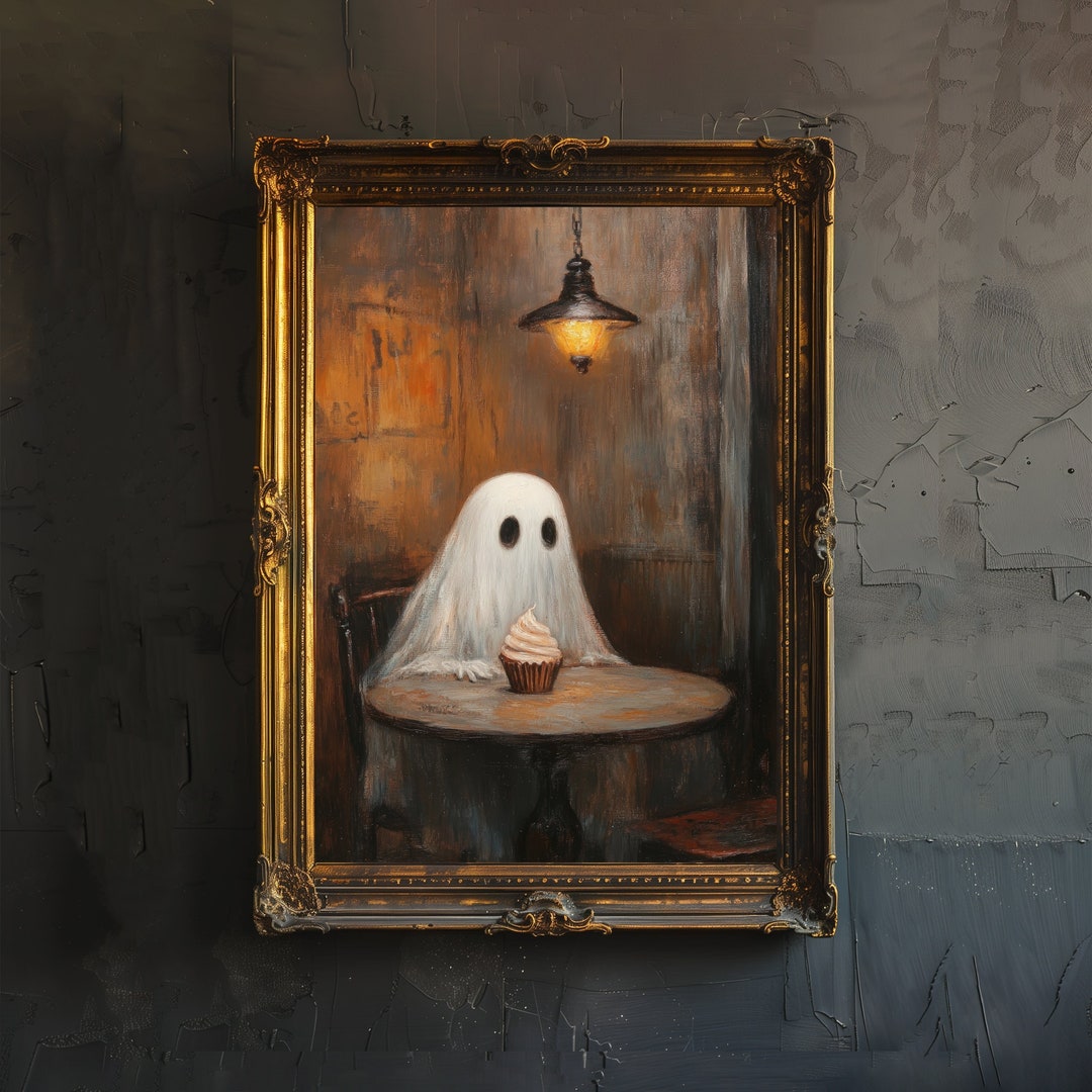 Ghost Eating a Cupcake Print Spooky Art Dark Academia Whimsical Decor ...