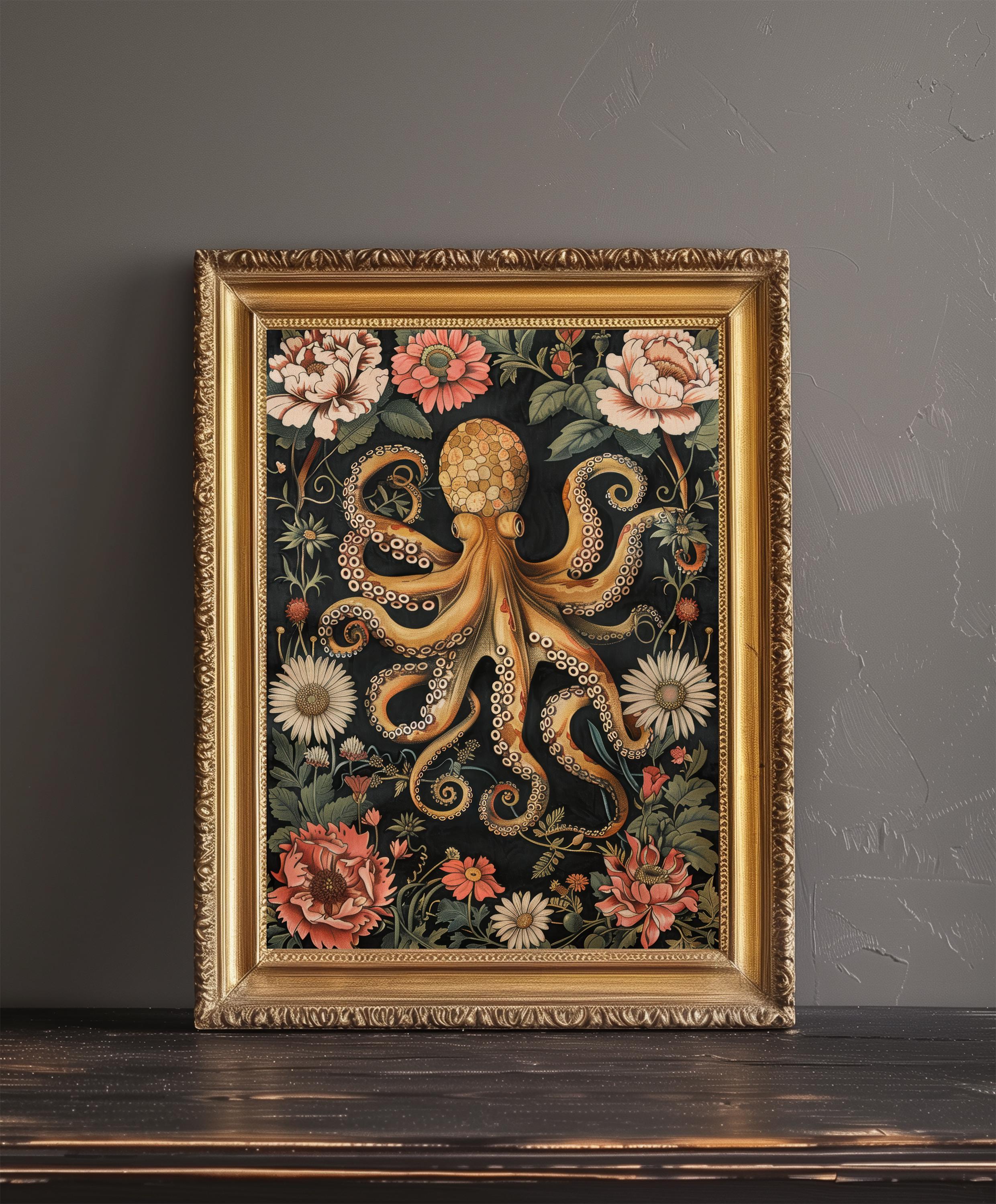 William Morris Octopus Poster Coastal Cottage Decor Vintage Marine Life ...