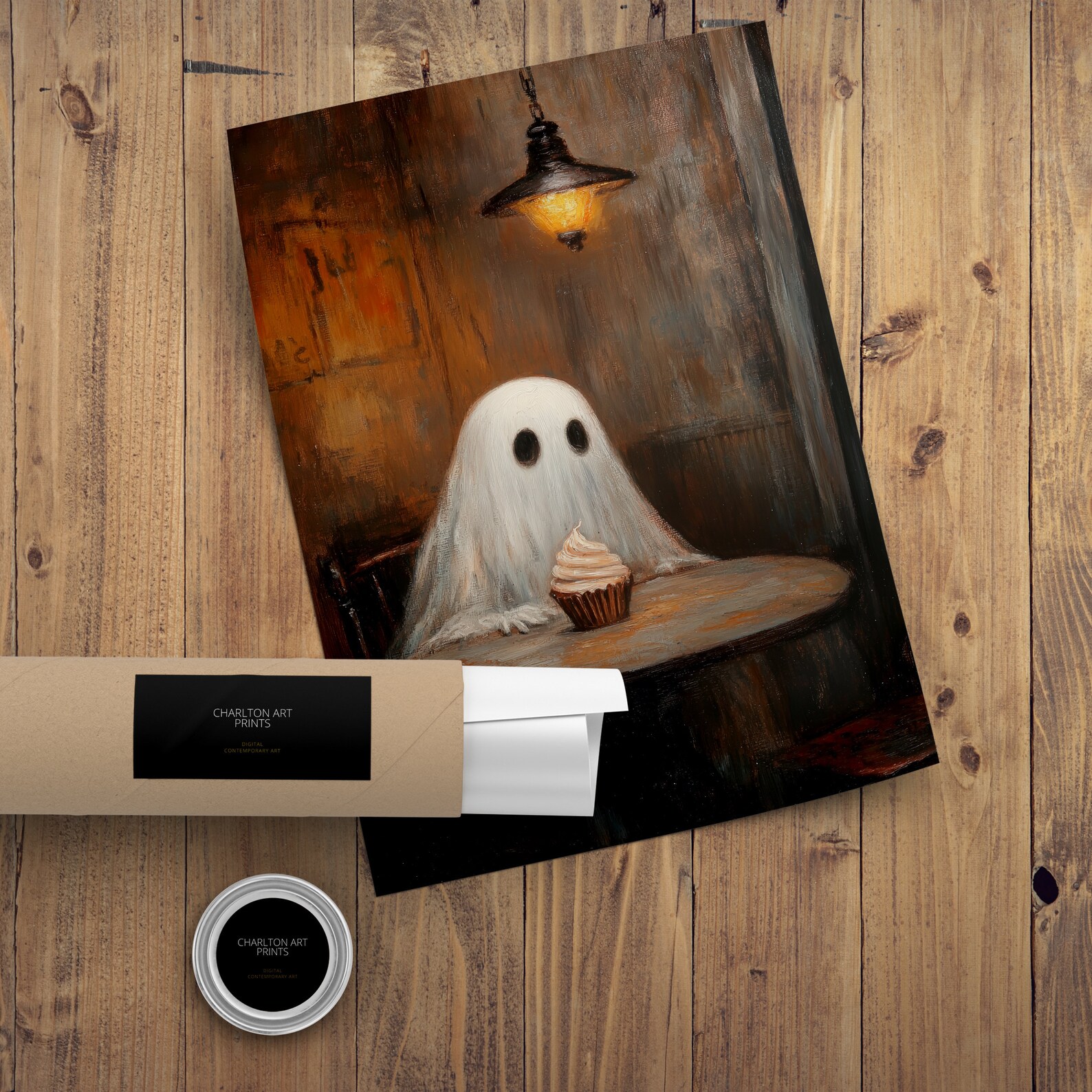 Ghost Eating a Cupcake Print Spooky Art Dark Academia Whimsical Decor ...